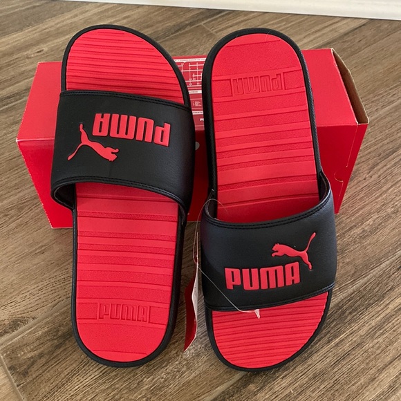 Puma | Shoes | Womans Puma Slides Cool Cat Red And Black | Poshmark